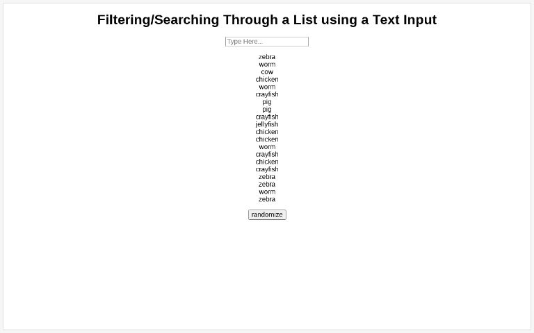 Filtering/Searching Through a List using a Text Input ― Perchance Generator