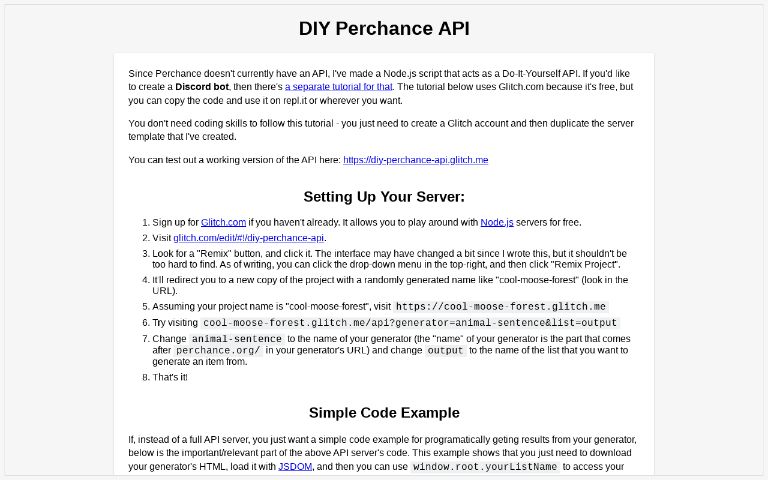 DIY Perchance API ― Perchance Generator