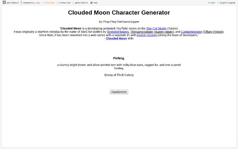Clouded Moon Character Generator
