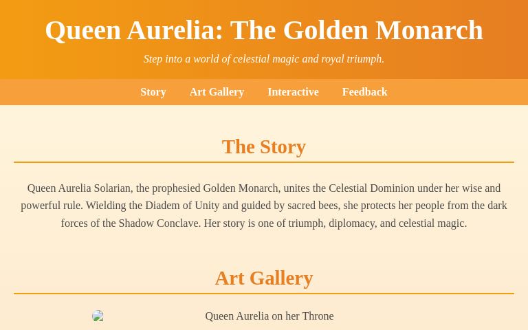 Queen Aurelia: The Golden Monarch ― Perchance Generator