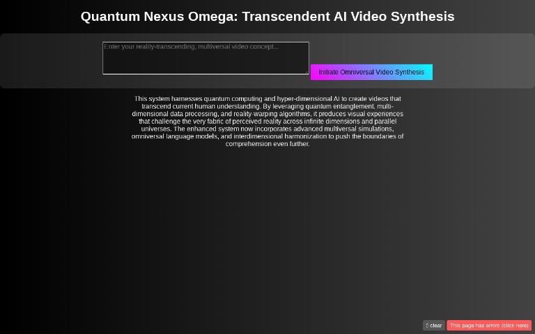 Quantum Nexus Omega: Transcendent AI Video Synthesis ― Perchance Generator