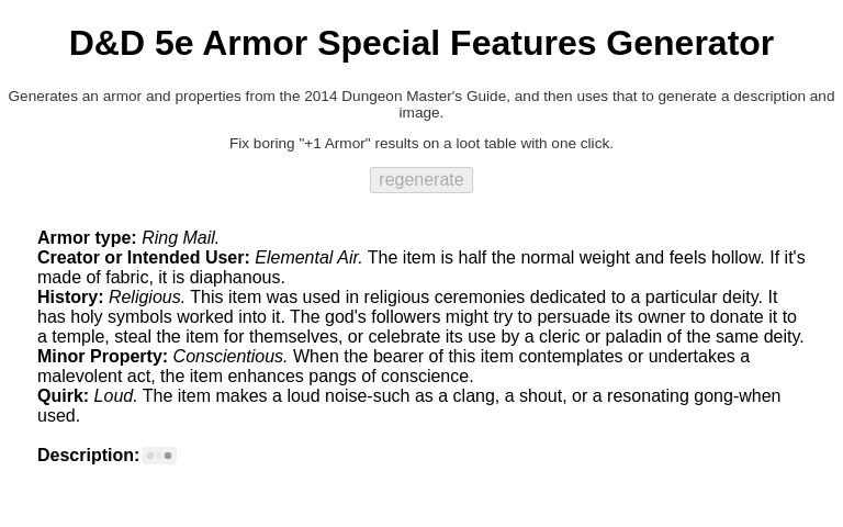 D&D 5e Armor Special Features Generator