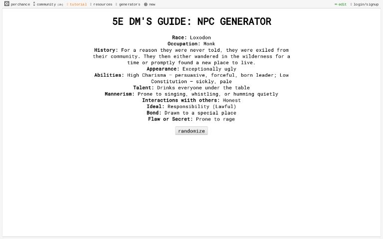 5E DM'S GUIDE: NPC GENERATOR