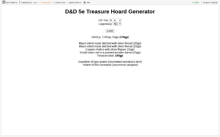 D&D 5e Treasure Hoard Generator