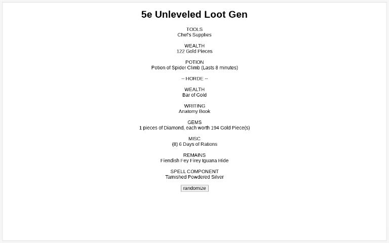 5e Unleveled Loot Gen