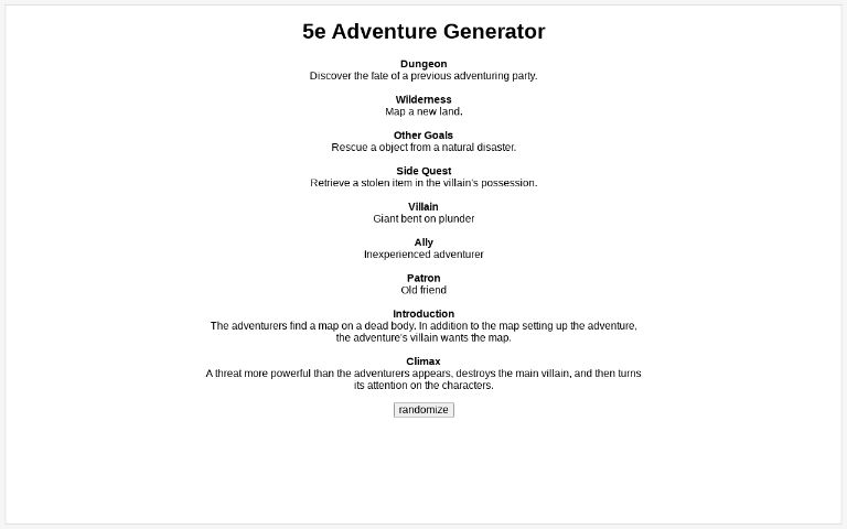 5e Adventure Generator