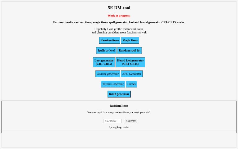 5E DM-tool ― Perchance Generator