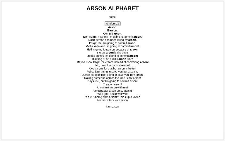 ARSON ALPHABET ― Perchance Generator