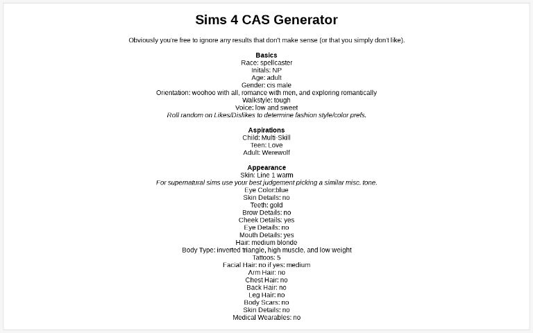 Sims 4 CAS Generator