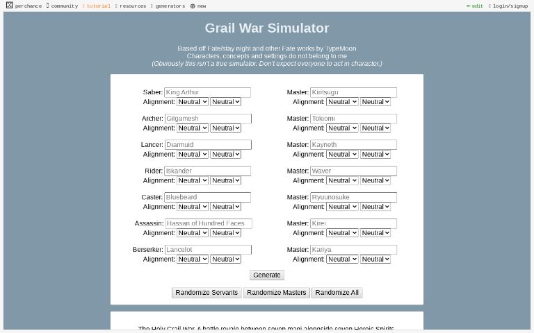 Grail War Simulator ― Perchance Generator