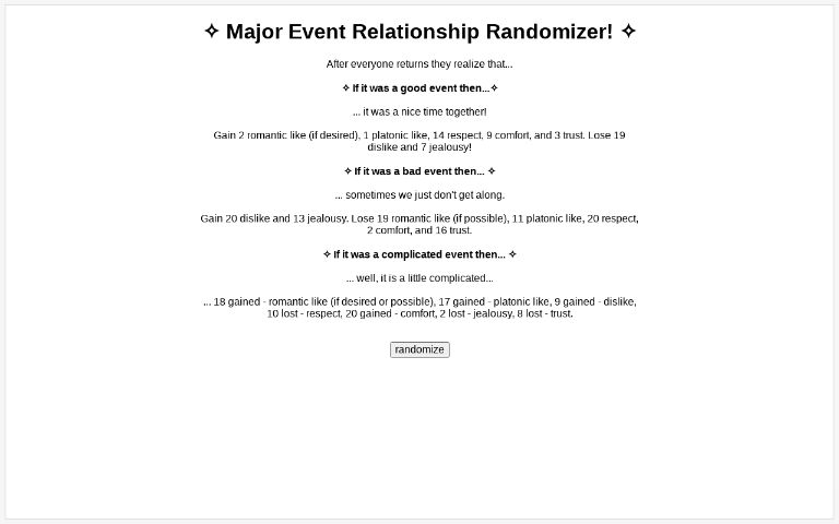 Major Event Relationship Randomizer! ― Perchance Generator