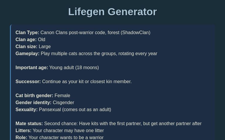 Lifegen Generator