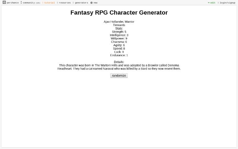 Fantasy RPG Character Generator