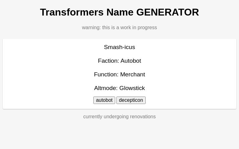 Transformers Name GENERATOR