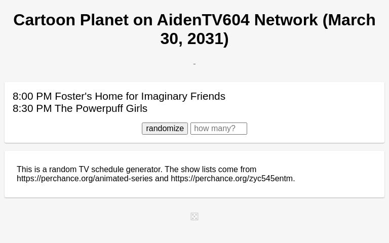 Cartoon Planet on AidenTV604 Network (March 30, 2031) ― Perchance Generator