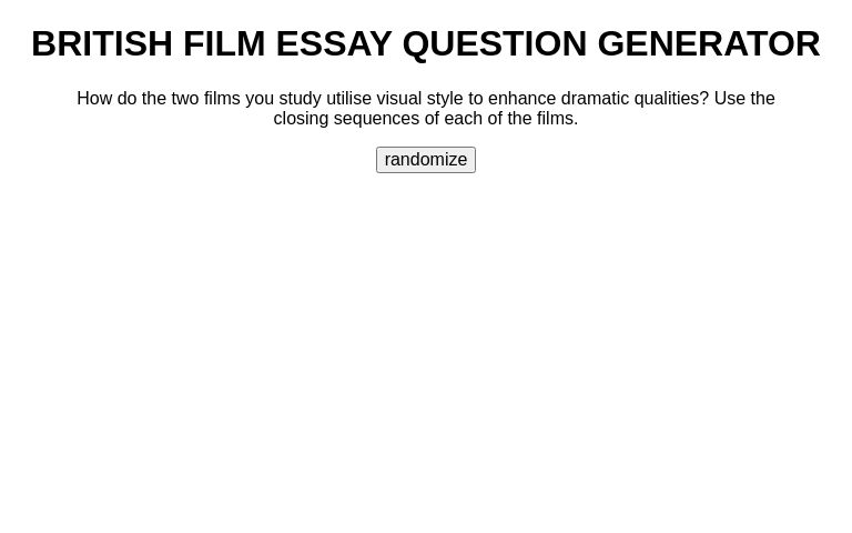 BRITISH FILM ESSAY QUESTION GENERATOR