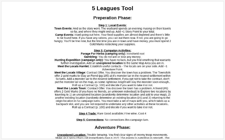 5 Leagues Tool ― Perchance Generator