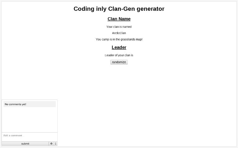 Coding inly Clan-Gen generator