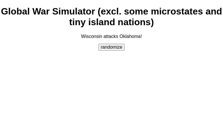 Global War Simulator (excl. some microstates and tiny island nations ...