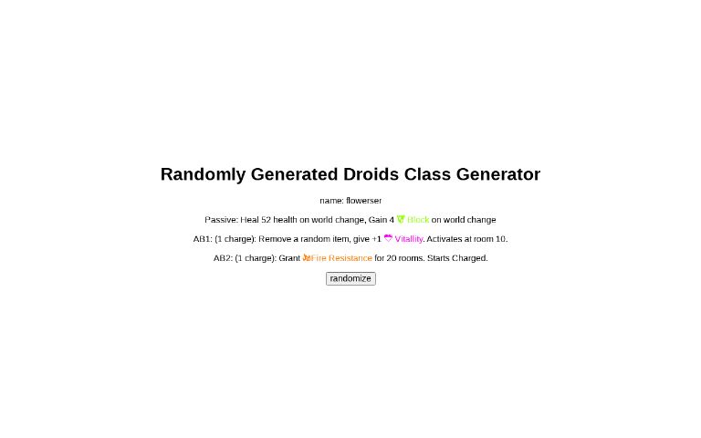 Randomly Generated Droids Class Generator
