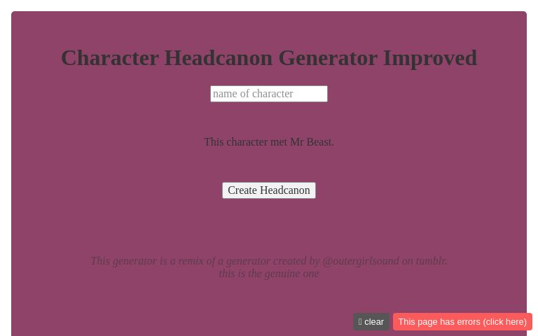 Character Headcanon Generator Improved