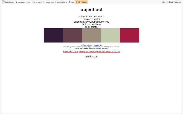 object oc! ― Perchance Generator