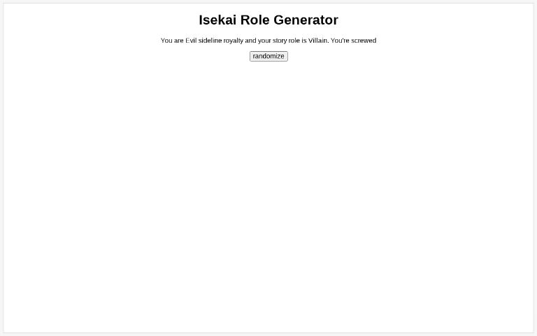 Isekai Role Generator