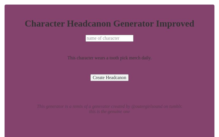 Character Headcanon Generator Improved