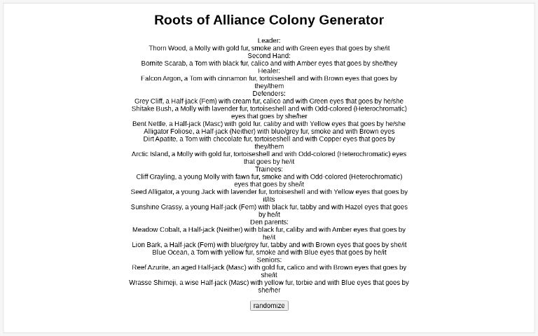 Roots of Alliance Colony Generator