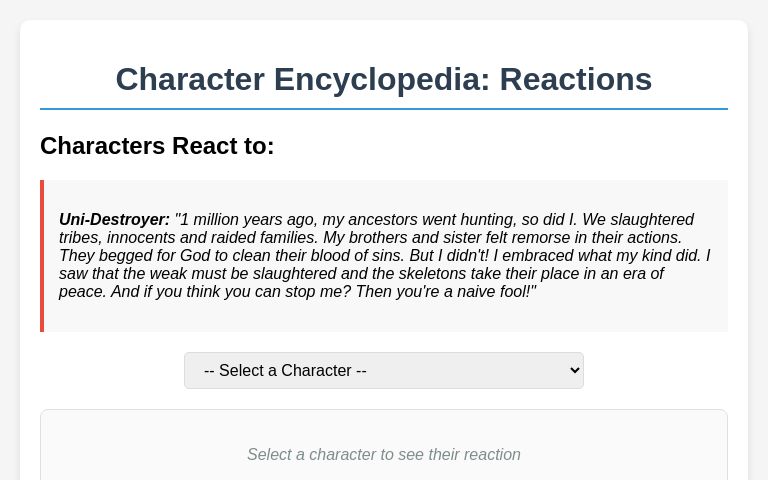 Character Encyclopedia: Reactions ― Perchance Generator