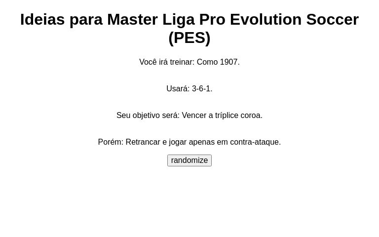 Ideias para Master Liga Pro Evolution Soccer (PES) ― Perchance Generator