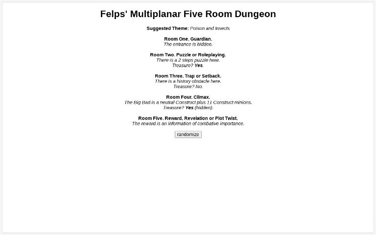 Felps' Multiplanar Five Room Dungeon ― Perchance Generator