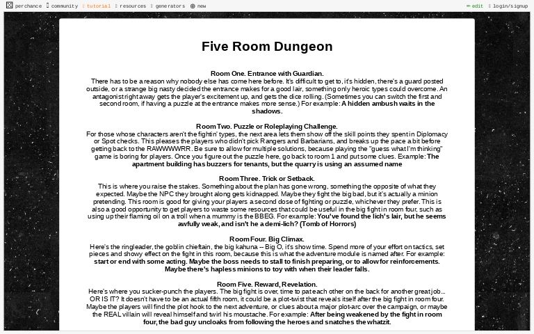 Five Room Dungeon ― Perchance Generator