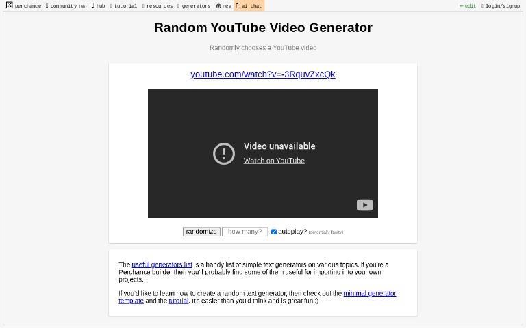 Random YouTube Video Generator