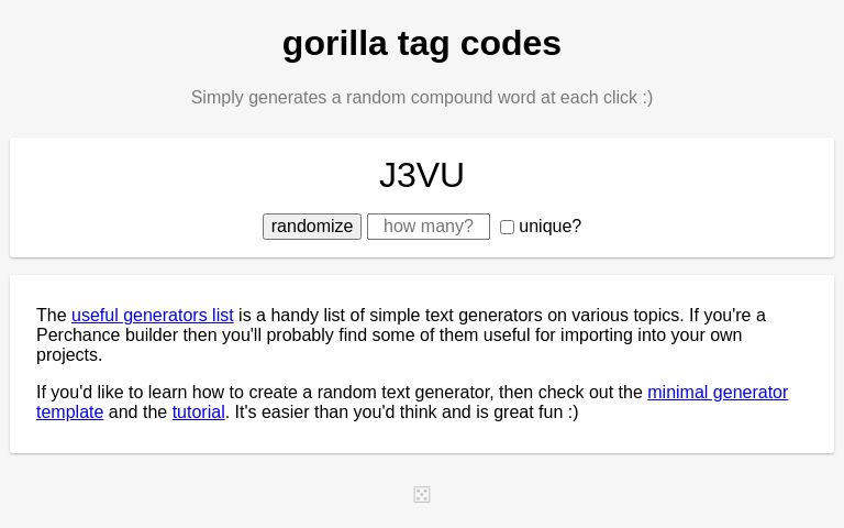 gorilla tag codes ― Perchance Generator