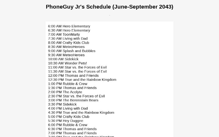 PhoneGuy Jr's Schedule (June-September 2043) ― Perchance Generator