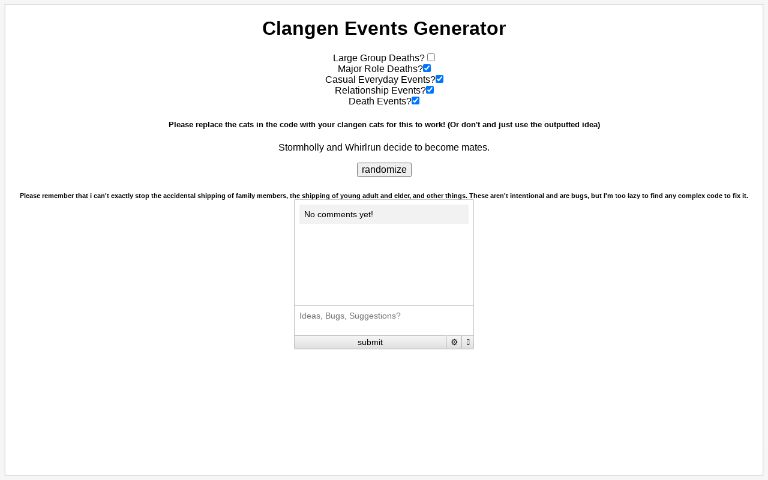 Clangen Events Generator