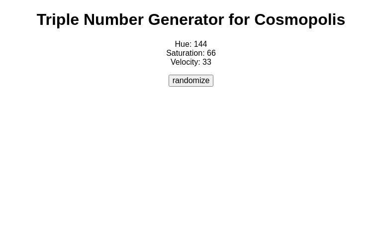 Triple Number Generator for Cosmopolis