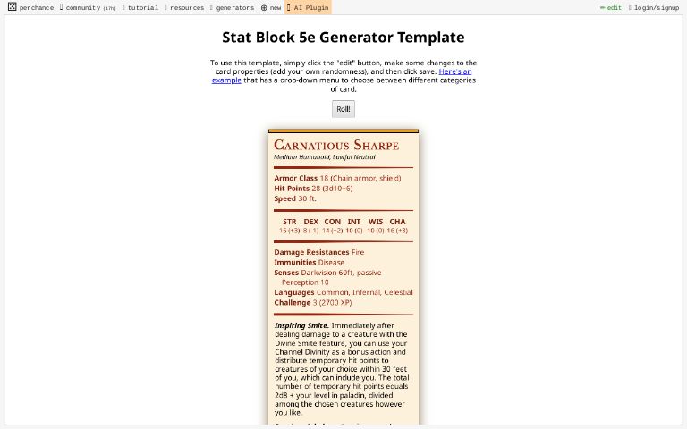 Stat Block 5e Generator Template