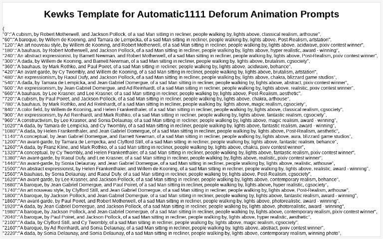 Kewks Template for Automatic1111 Deforum Animation Prompts ― Perchance ...
