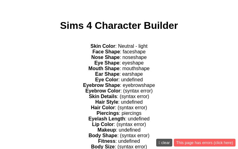 Sims 4 Character Builder ― Perchance Generator