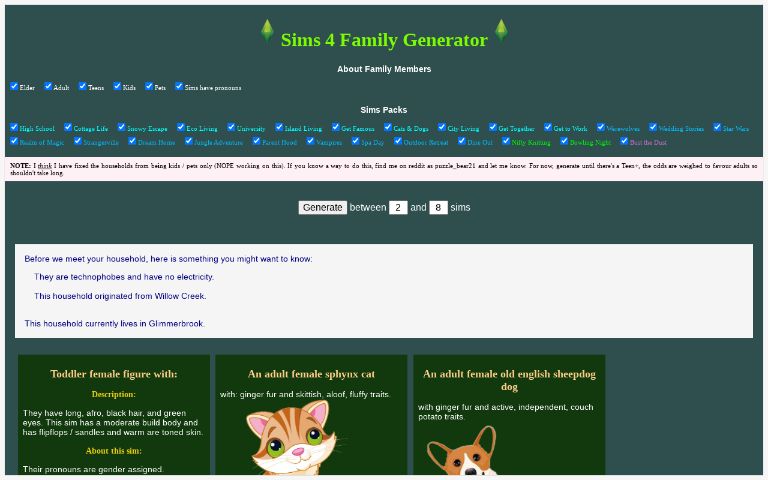 Sims 4 Family Generator