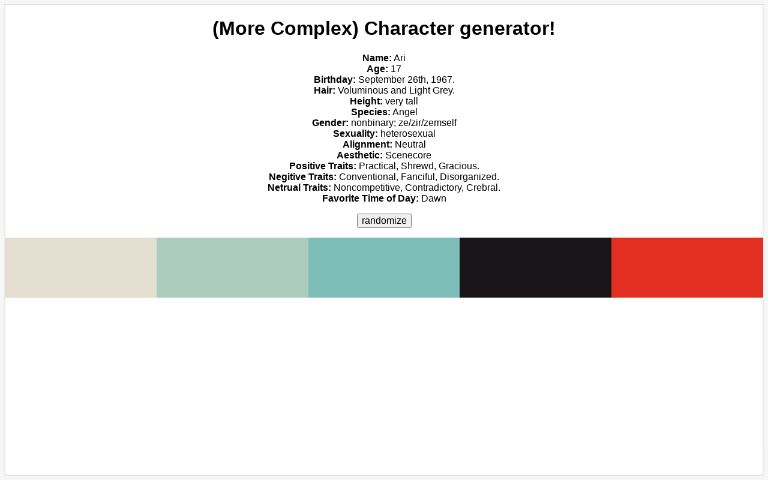 (More Complex) Character generator!