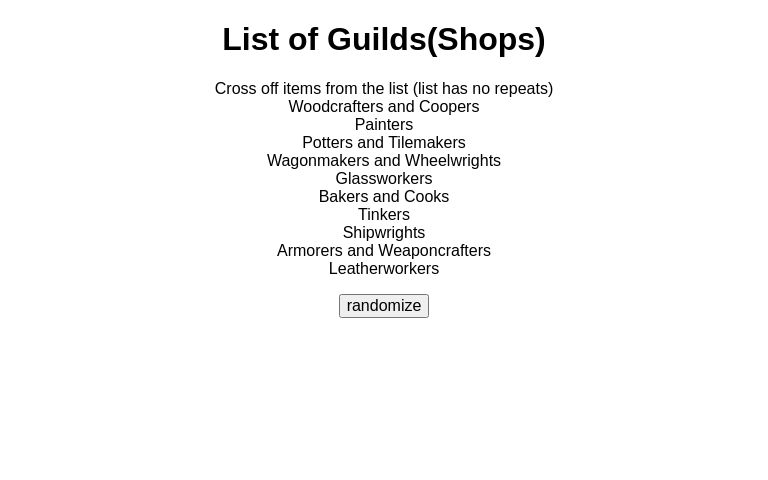 List of Guilds(Shops) ― Perchance Generator