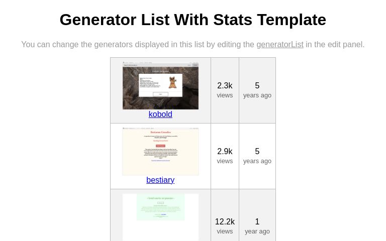 Generator List With Stats Template