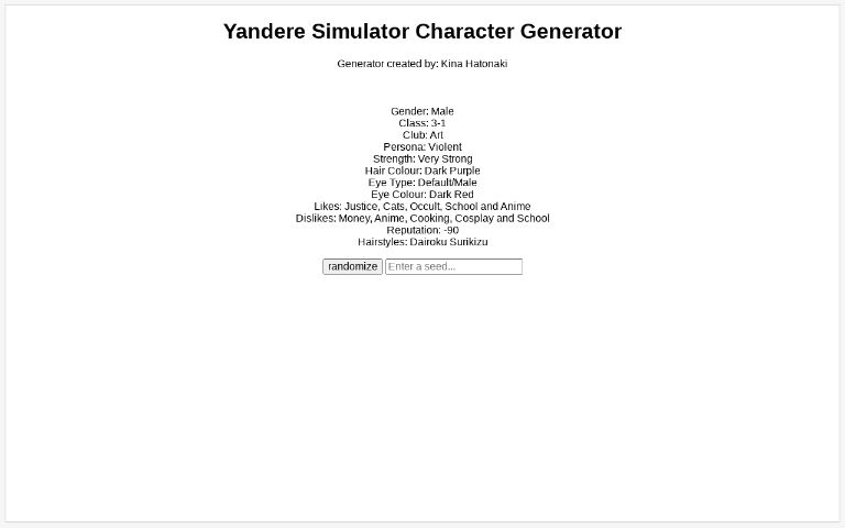 Yandere Simulator Character Generator