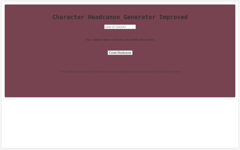 Character Headcanon Generator Improved