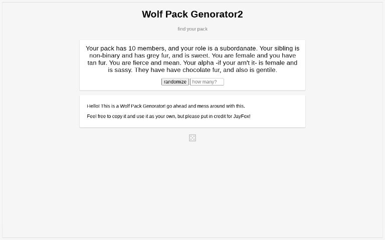 Wolf Pack Genorator2 ― Perchance Generator