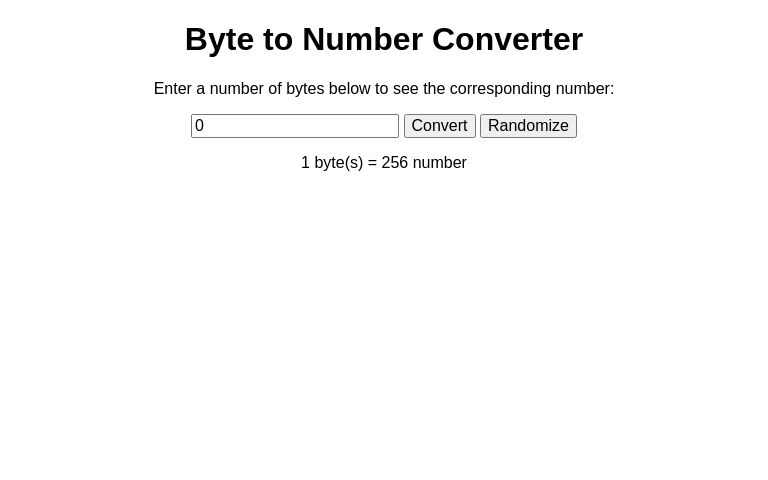 Byte to Number Converter ― Perchance Generator