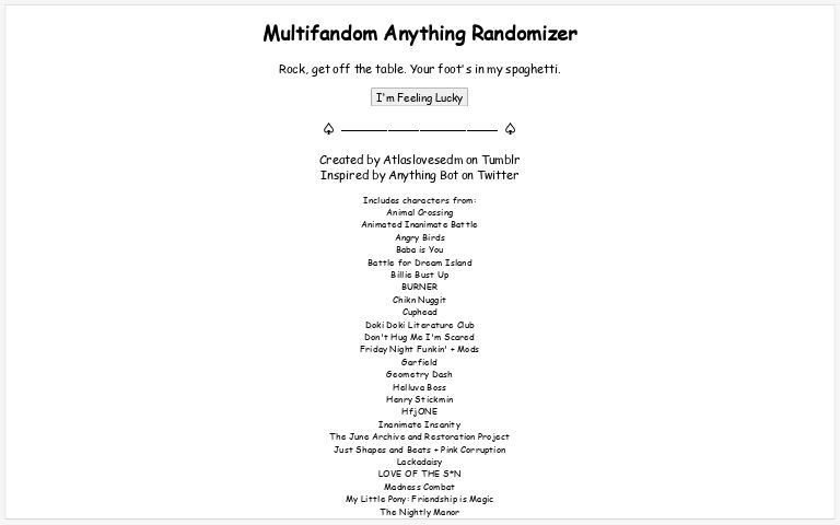 Multifandom Anything Randomizer ― Perchance Generator